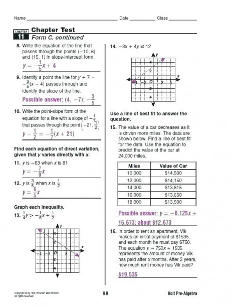 Algebra Worksheets For Grade 11