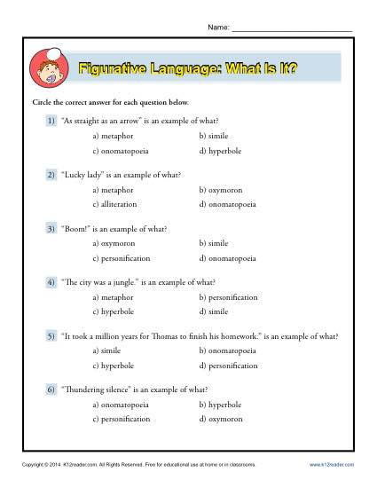 Figurative Language Worksheet 4th Grade Figurative Language Worksheet 4th Grade