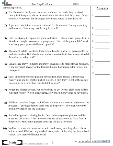 Multi step Word Problems Worksheets 4th Grade
