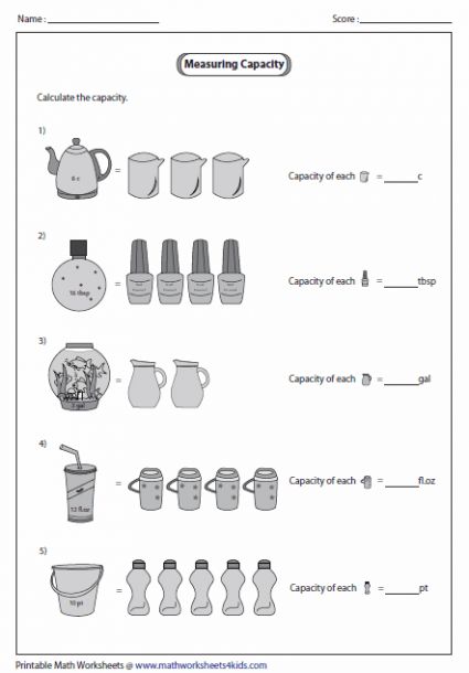 1 Grade Capacity Worksheets 1 Grade Capacity Worksheets